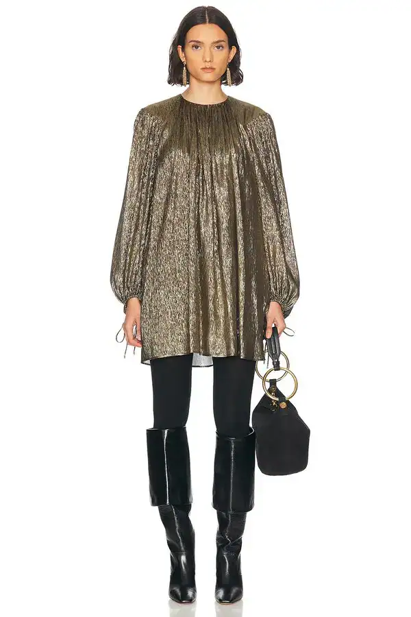 ワンピース Chloe Black Gold Mini Dress In Lame Blend Chloé Lamé Silk Blend Mini Dress - Black Gold - 35% Off